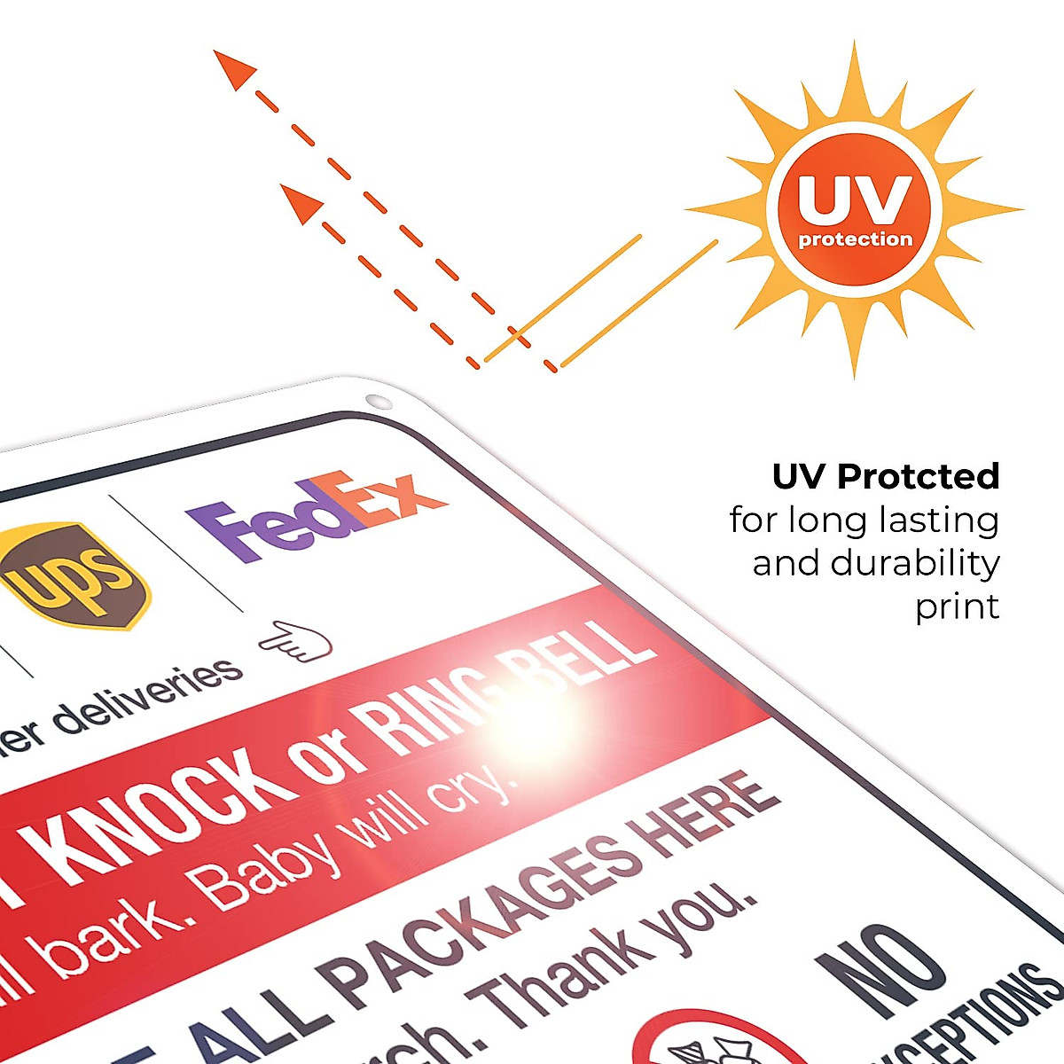 Sigo Signs - Do Not Knock Or Ring Doorbell Dog Will Bark Baby Will Cry Sign, 10x7 Inches, Rust Free .040 Aluminum, Fade Resistant, Made in USA