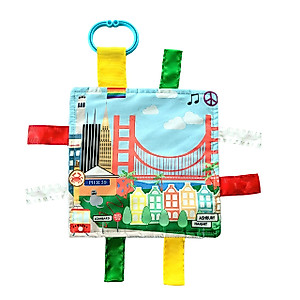 Baby Jack & Co 8x8” Learning Lovey San Francisco California Tag Toys for Babies - Baby Crinkle Toys - Soft & Safe - Learn USA Cities and Shapes - Ideal Baby Toy & Gift BPA Free w/Stroller Clip