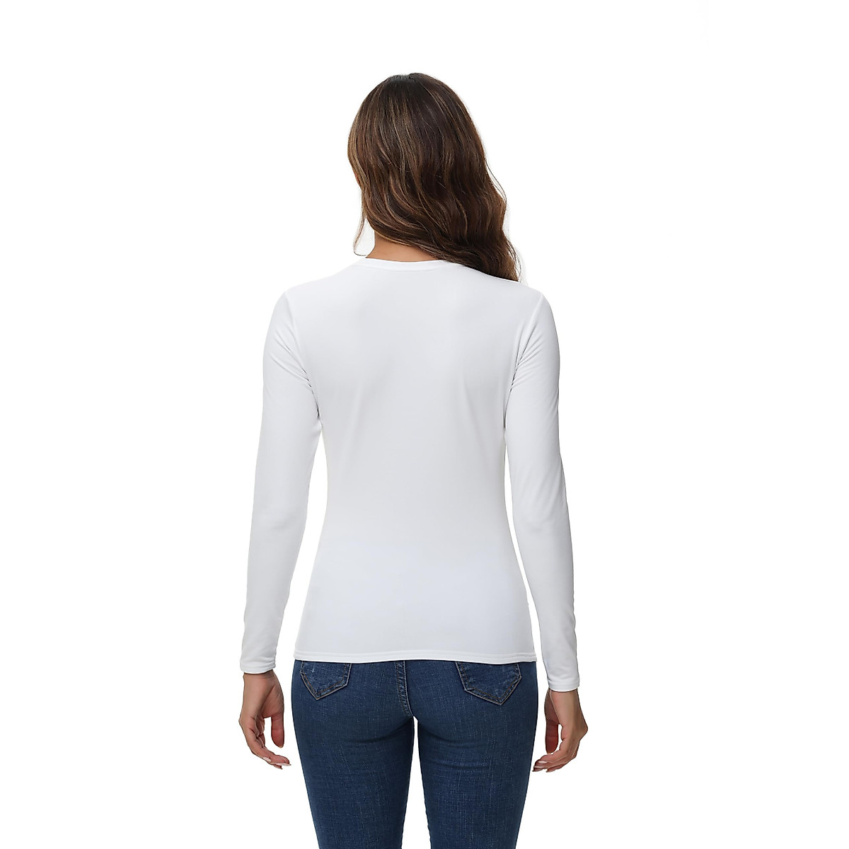 Womens Thermal Tops Long Sleeve Crew Neck Shirts Women's Ultra Warm Underwear for Cold Weather White-S