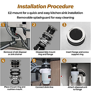 1/2 HP Garbage Disposals, TECASA Continuous Feed, Stainless Steel Food Waste Grinding System for Kitchen Sink Food Waste, Power Cord Included, Grey and Black - HyperCrush 50