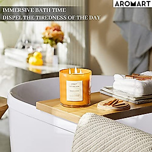 AROMART 3 Wick Large Scented Candles 22 Oz,Sandalwood Aromatherapy Candles for Home Scented, Soy Candles with 8% Essential Oils,Long Burning,Soy Wax Candles Gifts for Women Men