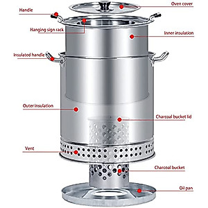 ZHAIHUA Charcoal Grill, Portable Contact Grill, 360-degree Heating Small Smokeless Outdoor Vertical Grill, Stainless Steel Hanging Grill, Multifunctional Oil-Charcoal Separation Cooking Tool., Silver