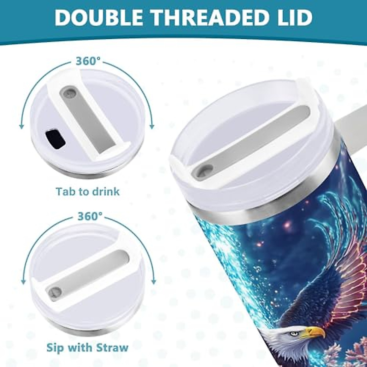 Slewiaeky Tumbler with Handle 40 oz Hawk Animal Kawaii America Travel Mug with Lid and Straw Stainless Steel Vacuum Insulated Water Bottle Cup for Iced Tea Coffee Cold Beverages Cup Holder Friendly