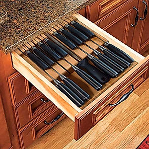 Bamboo In-Drawer Knife Block for 16 Knives and 1 Sharpening Steel(No Knife Included), Large Detachable Washable Kitchen Knife set, Drawer Knife Set Storage, Knife Organizer and Holder