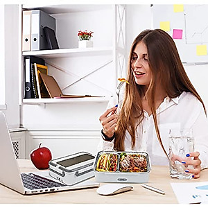 MDHAND Electric Lunch Box, Heating Lunch Box, 2 In 1 Food Warmer Lunch Box 110V/12V for Car and Home, 304 Stainless Steel Lunch Box Container, Upgrade 60W Faster Heating Food Warmer Lunch Box