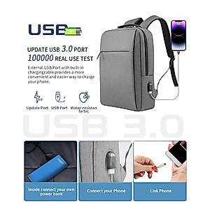 SUOKOMR Laptop Backpack for Men,Business Slim Backpack with USB Charger Lightweight Durable Travel Backpacks Mens Backpacks Water Resistant Laptop Bag for Work Office College(Grey)