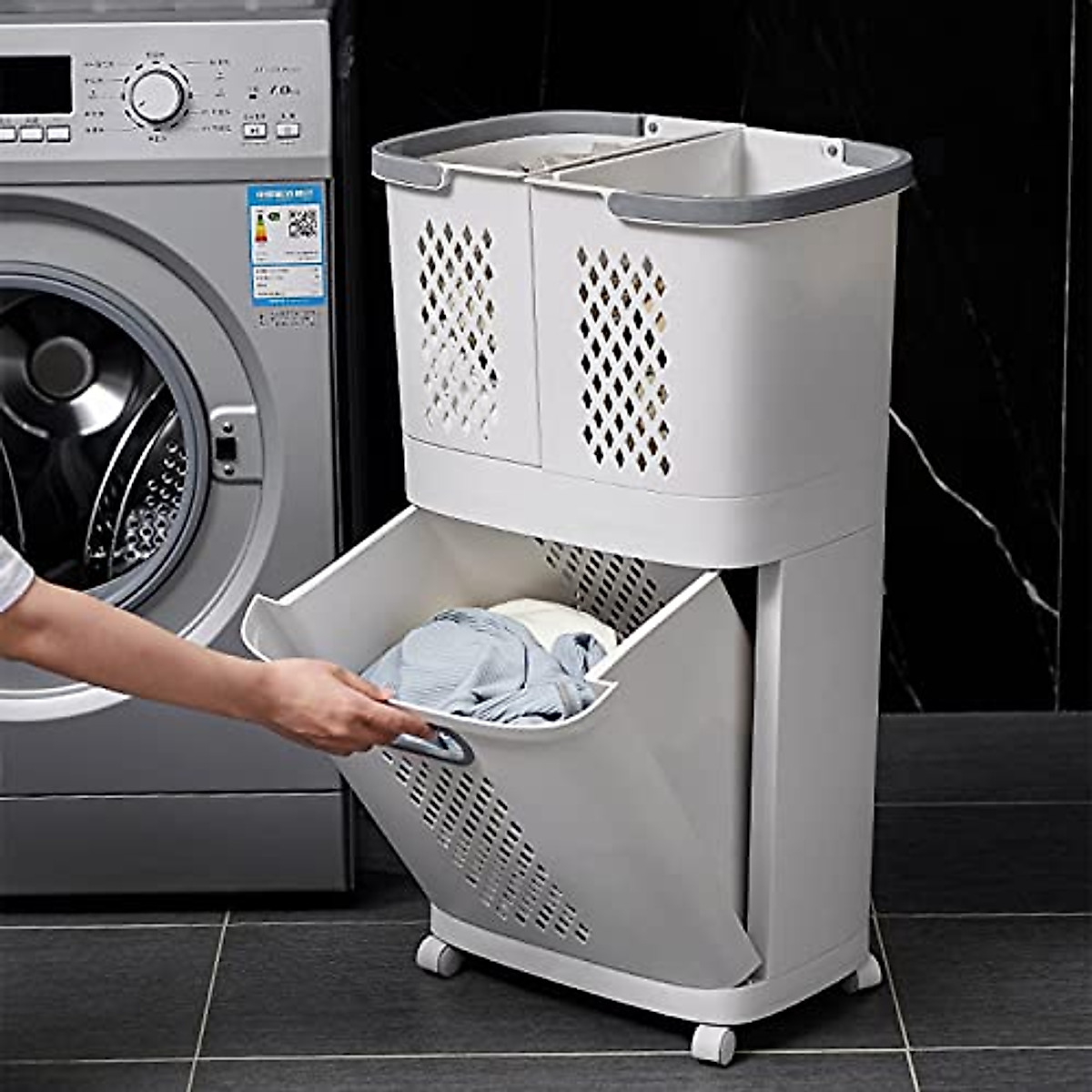 Laundry Sorter, 3 Bag Laundry Hamper Sorter with Rolling Heavy Duty Casters, Laundry Organizer Cart for Clothes Storage, Bathroom Shelf