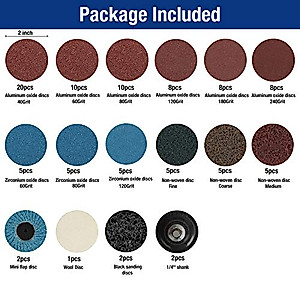 WORKPRO 101-pieces Sanding Discs Set, 2 inch Discs with 1/4 inch Holder, Surface Conditioning Disc for Die Grinder Surface Prep Strip Grind Polish Burr Finish Rust Paint Removal