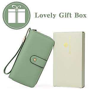 GAEKEAO Womens Wallet RFID Blocking Leather Wristlet Purse Large Capacity Credit Card Holder with Grip Hand Strap