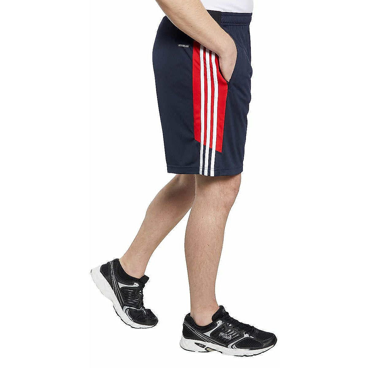 adidas Mens 3 Stripe Shorts with Zipper Pockets (Legend Ink/White, 2X-Large)