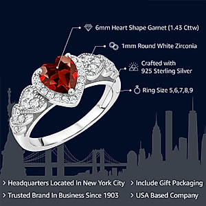 Gem Stone King 925 Sterling Silver Gemstone Birthstone Heart Engagement Ring | 6MM Heart Shape | Wedding Engagement Anniversary Promise Ring For Women | Available In Size 5, 6, 7, 8, 9