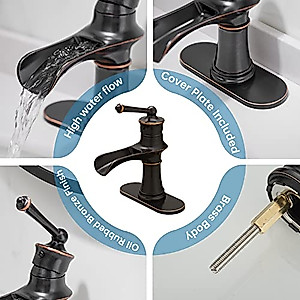 RUMOSE Bathroom Faucets for Sink 1 Hole & 3 Hole Oil Rubbed Bronze Bathroom Sink Faucets & Parts Waterfall Single Handle Bathroom Faucets Vanity Faucet RV Bathroom Brass Basin Faucet