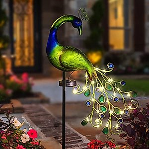 Solar Garden Lights Metal Peacock Garden Decor Waterproof Peacock Solar Stake Lights Decorative for Outdoor Patio Lawn Porch Yard Decorations Peacock Gardening Gifts for Mom Grandma Women Birthday