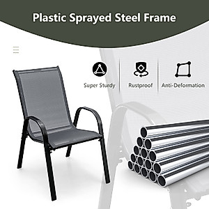 Tangkula 4 Pieces Patio Dining Chairs, Outdoor Stackable All Weather Heavy Duty Dining Chairs Set with Armrests, Support 330 LBS, for Poolside, Backyard, Garden, Deck, Front Porch (Grey)