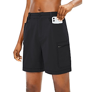 Viodia Women's 6" Hiking Golf Shorts with Zipper Pockets Quick Dry Stretch Cargo Shorts for Women Casual Summer Black