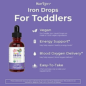 MaryRuth Organics Iron Supplement for Toddlers | Liquid Iron Supplement for Children Ages 1-3 | Iron Supplement for Iron Deficiency | Ferrochel | Sugar Free | Vegan | Non-GMO | Gluten Free | 2 Fl Oz