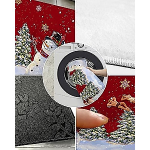 Yun Nist Christmas Snowman Bathroom Rug,Xmas Tree Red Soft Shag Rug Non Slip Doormat,Winter Snowflakes Absorbent Carpet Furry Cozy Floor Mat for Kitchen Bedroom Living Room 20x31.5in