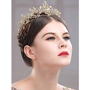 Aukmla Vintage Crown Baroque Gold Tiara Wedding Bridal Hair Accessories Headband for Women and Girls crown-71