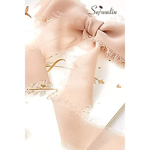 Serwalin 4 Rolls Handmade Fringe Chiffon Silk Ribbon 1.5" x 7Yd Gauze Frayed Edges Nude & White Ribbons Set 28 Yards for Gift Wrapping, Wedding Invitations, Bridal Bouquets,DIY Crafts Decor