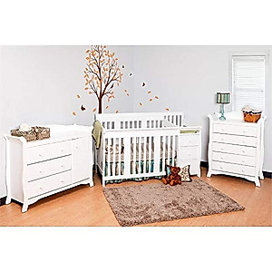 Pemberly Row 4-in-1 Convertible Crib and Changing Table Combo in White, Three Level Adjustable Mattress Height, Easily Converts to Toddler Bed or Day Bed