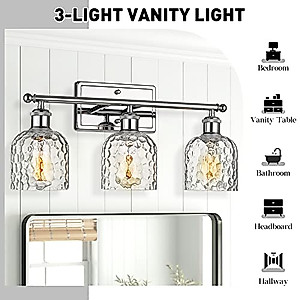 zeyu Modern Vanity Lights for Bathroom, Industrial 3-Light Chrome Bathroom Lights with Hammered Glass Shade, ZJF63B-3W CH