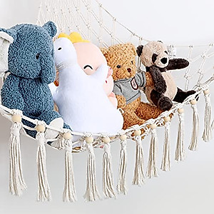 Sideim Stuffed Animal Toy Hammock,Hanging Toy Net Organizer for Stuffed Animal Storage,Corner Animal Net Holder for Bedroom Playroom Nursery Decor