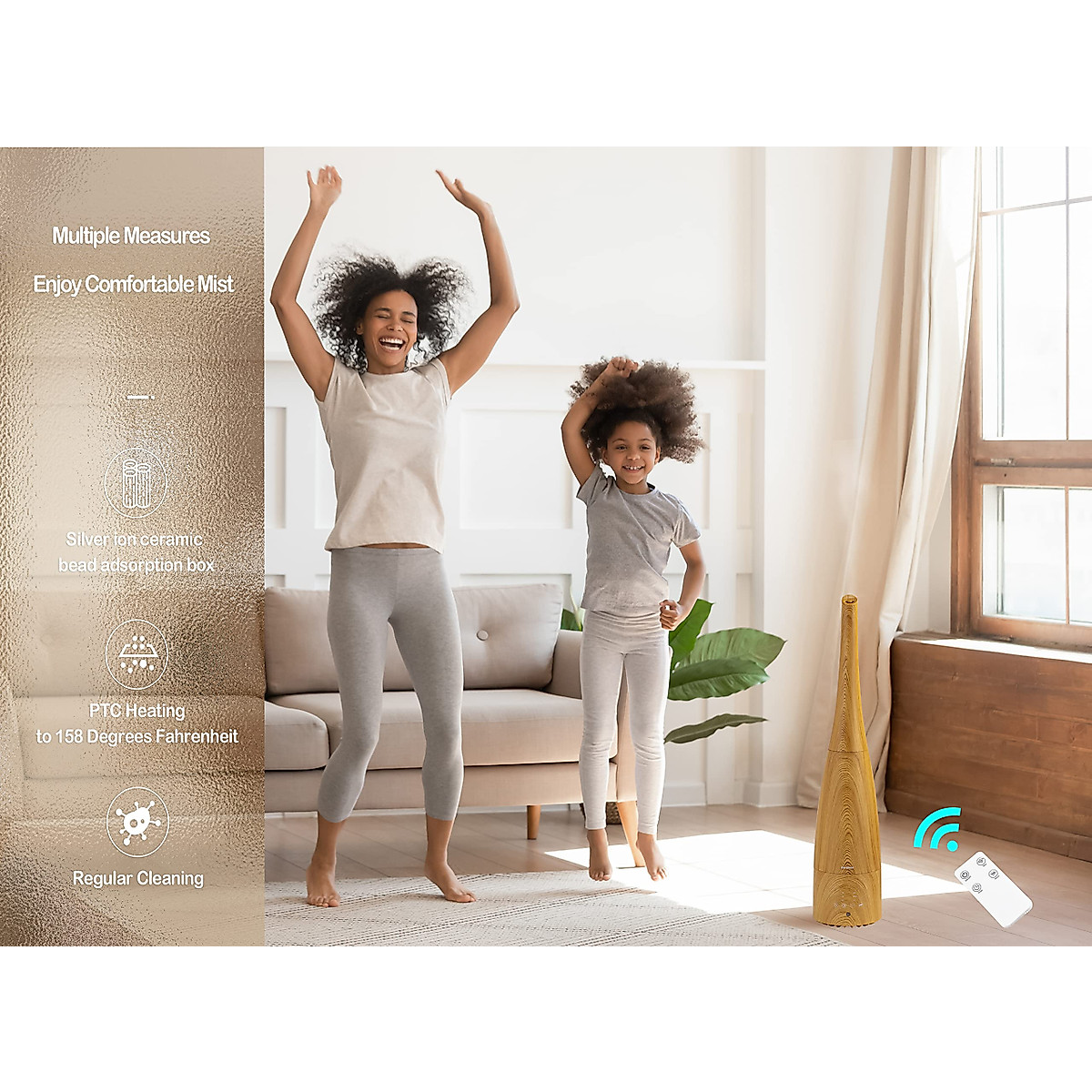 Cool Mist Humidifier,Elecameier Warm and Cool Mist Humidifier for Home/Bedroom with Remote Control Smart Air Humidifier for Desk/Office/Baby Bedroom 25dB Whisper Quiet with Auto Shut off light wood