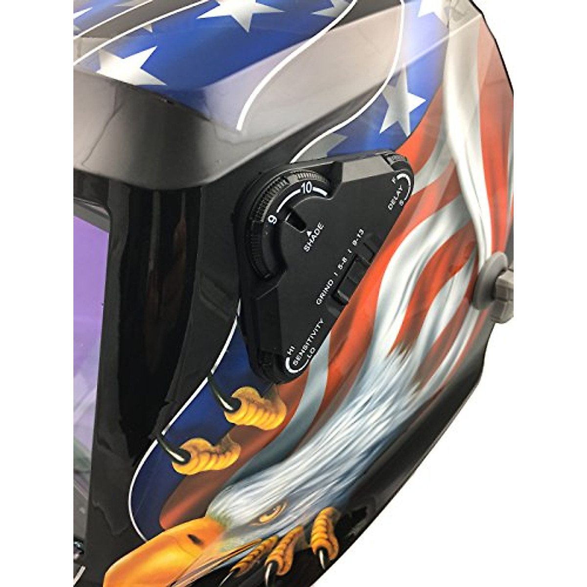 Instapark ADF Series GX990T Solar Powered Auto Darkening Welding Helmet with 4 Optical Sensors, 3.94" X 3.86" Viewing Area and Adjustable Shade Range #5 - #13 American Eagle