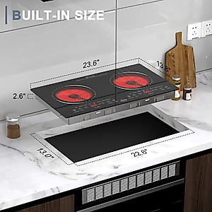 Hobsir 2 Burner Electric Cooktop 110v, Double Electric Stove Top Burner, 24 Inch Countertop and Built-in Electric Stove Top with Plug, LED Touch, Menu, Safety Lock for Kitchen Apartment RV Camp Stove