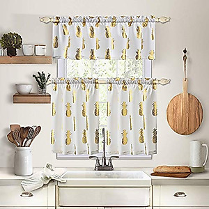 OREMILA Kitchen Curtain Valances for Windows 56" x 15", Metallic Print Golden Pineapple Valances for Living Room/Bathroom/Kitchen Windows, Rod Pocket, 1 Pack