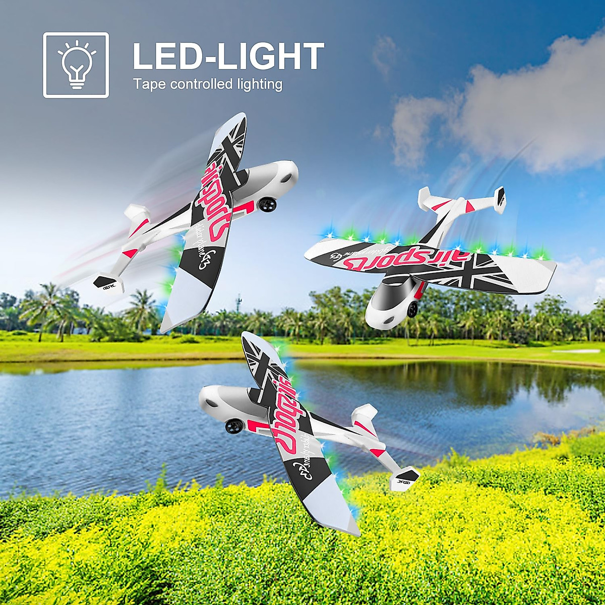 4DRC G3 RC Plane, 2.4Ghz Remote Control Airplane,Flying 6-axis Gyro Stabilizer with 2 Batteries,Blue&Green Light,2CH RTF RC Glider Toy,Easy to Fly for Beginners Adults Kids Girls 8 12 14 Boys,Red