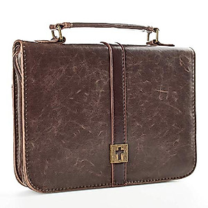 Christian Art Gifts Men's Classic Bible Cover Cross Badge, Distressed Brown Faux Leather, Large