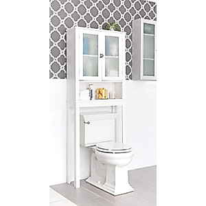 Zenna Home Classic Over-The-Toilet Spacesaver Bathroom Storage with Glass Windows, White