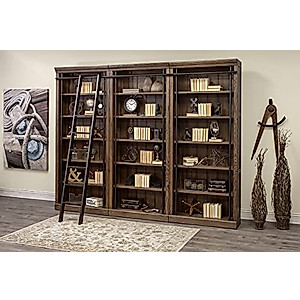 Martin Furniture Avondale 8' Tall Bookcase Wall with Ladder, Storage Organizer, Display Shelf for Office, Brown