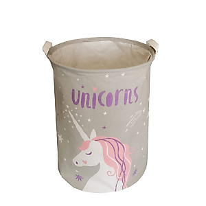 LEELI Laundry Hamper with Handles Collapsible Canvas Laundry Basket,Waterproof Storage Basket Home Organizer for Nursery,Clothes,Toys,Baby Hamper19.7×15.7(Pink Llama)