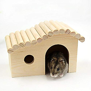 Wooden Hamster House for Small Pet, Hanging Wooden Swing,Chew Toy, Small Animal Hideout Arched Platform Nesting Habitat for Gerbils Guinea Pigs Hedgehog