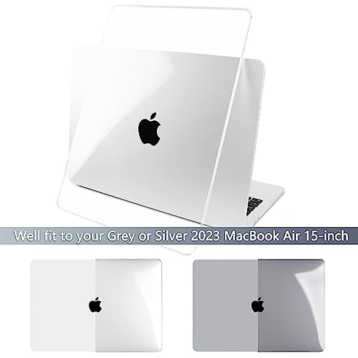 Batianda Compatible with New MacBook Air 15 inch Case 2024 M3 M2 Chip Model A3114/A2941, Hard Shell Case with Screen Protector TPU Keyboard Cover and OTG adapter, Crystal Clear