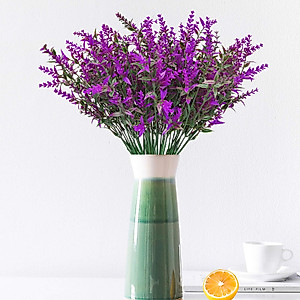 Artflower 12 Bundles Artificial Lavender Flowers Bouquet Outdoor Fake Shrubs UV Resistant Lifelike Greenery Bushes for Garden Indoor Outdoor Home Porch Box Decor (Fuchsia)