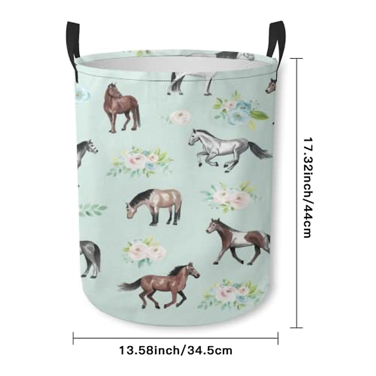Floral Horse Pattern Laundry Basket Laundry Hamper Collapsible Storage Bin Oxford Fabric Clothes Baskets Nursery Hamper For Home,Office,Dorm,Gift Basket