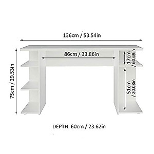 Madesa Gaming Computer Desk with 5 Shelves, Cable Management and Large Monitor Stand, Wood, 24" D x 53" W x 29" H - White
