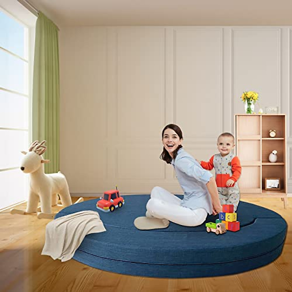 ANONER Stylish Sofa Bed Memory Foam with 2 Pillows Fold Out Futon Sleeper Chair Couch for Livingroom Guest Bed, Washable Cover, Dark Blue