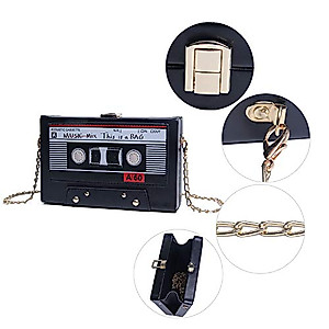 KUANG! Women Retro Tape Shaped Clutch Hundred Dollar Bill Box Shoulder Bag Elegant Evening Crossbody Handbag (A-Black)