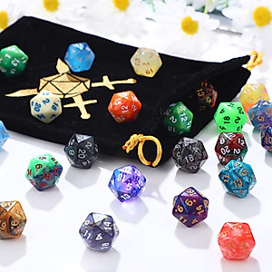 TecUnite 25 Pieces Polyhedral Dice Set with Black Pouch Compatible with RPG MTG and Others with Random Multi Colored Assortment(Star)