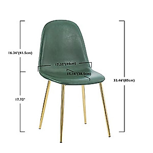 ROOIOME Mid Century Chairs Set of 4 Kitchen Chairs with Golden Legs and Frame, Modern Living Room Chairs for 4, PU Armless Dining Chair Set of 4 Green Chairs