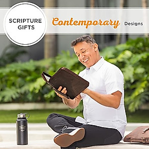 Christian Art Gifts Men's Classic Bible Cover The Lord is My Strength Lion Exodus 15:2, Brown Faux Leather, Large