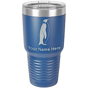 LaserGram 30oz Vacuum Insulated Tumbler Mug, Penguin, Personalized Engraving Included (Dark Blue)
