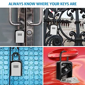 Key Lock Box, Upgraded Lockbox for Keys Outdoor, Key Safe Box, Weatherproof 4 Digit Combination Key Storage Lock Box, 5 Keys Capacity Lockbox with Removable Shackle for Indoor Outdoor, 3.66inch
