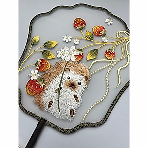 PHONME Chinese Embroidered Hand Fan Folding Hand Fan Antique Fan Summer Female Round Fan Hanfu Cheongsam Costume Accessories Vintage Style