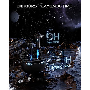 Black Shark Bluetooth Earbuds Wireless Earbuds with Emoji LED Light, Gaming Earbuds with 45ms Ultra Low Latency, Bluetooth 5.1, Music and Gaming Dual Modes, 24H Playtime, IPX5 Waterproof- Black