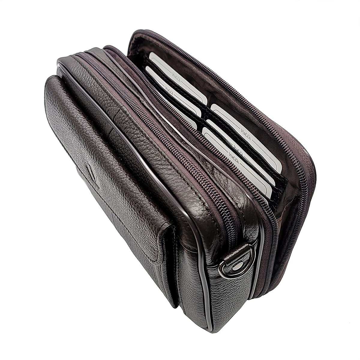 Vidlea Mens Handbag Genuine Leather Crossbody Shoulder Messenger Bag Organizer Checkbook Wallet Purse (Card Brown)